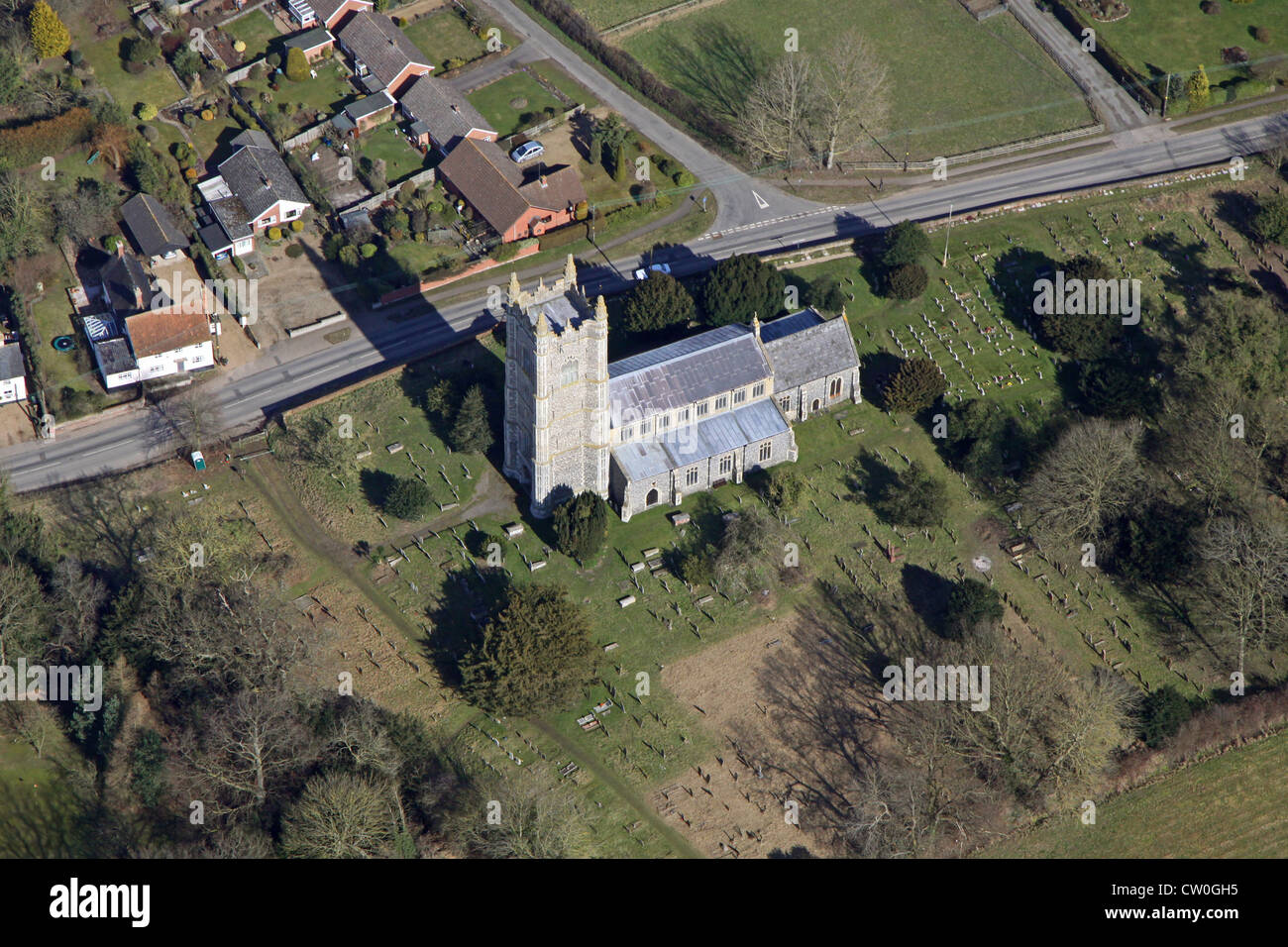 aerial view of St Mary Church Redenhall near Harleston in Norfolk Stock ...