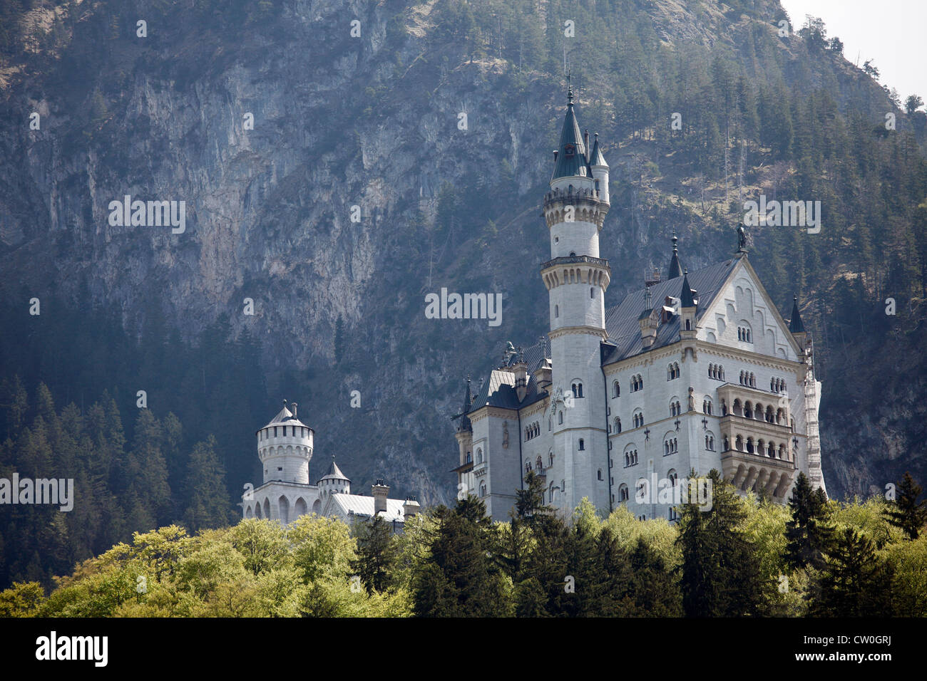 Neuschwanstein Castle with mountains around Stock Photo - Alamy