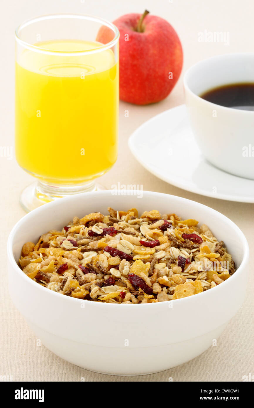 delicious breakfast with orange juice, hot coffee, fresh apple and a ...