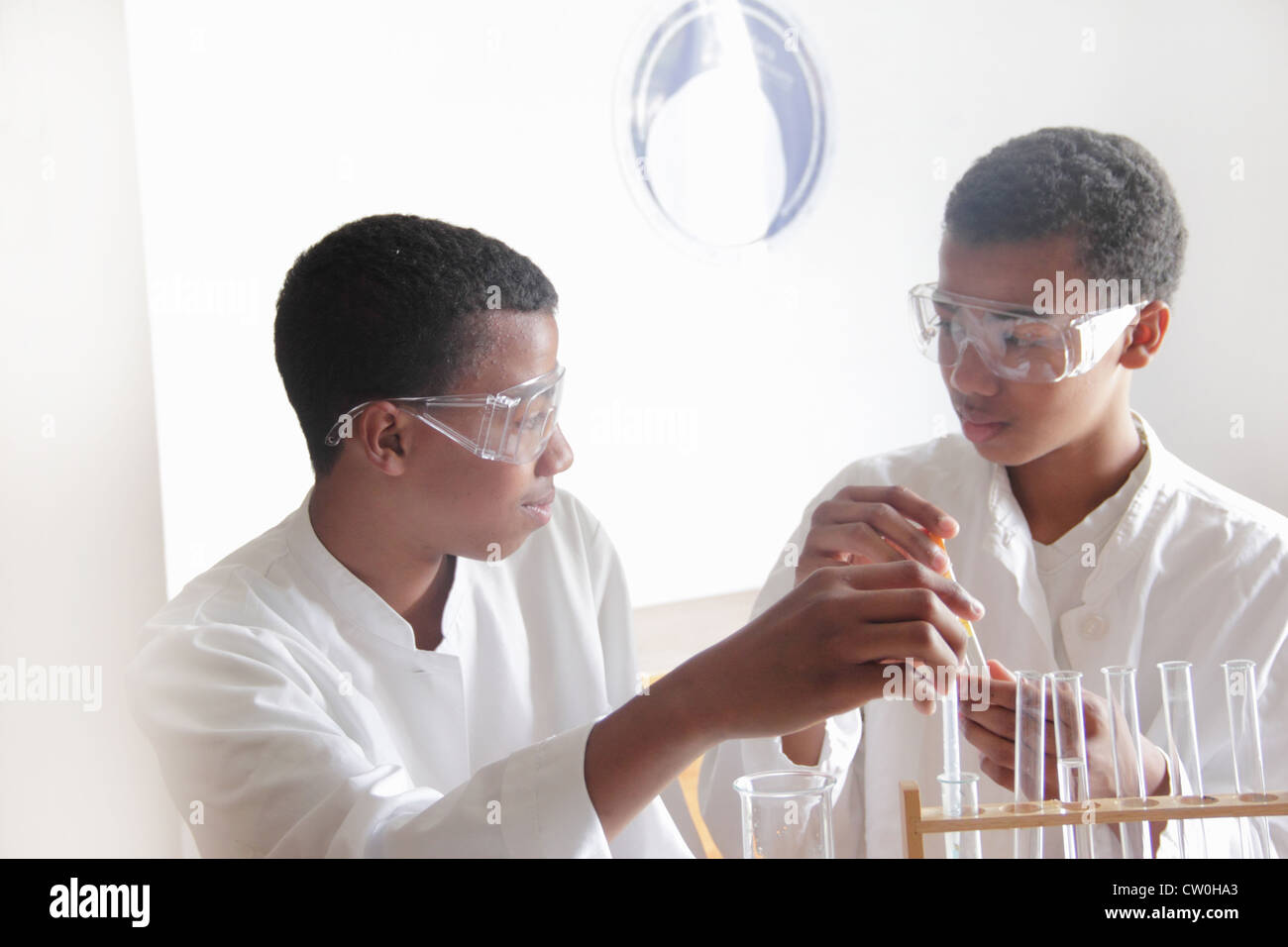 Students working in science lab Stock Photo - Alamy