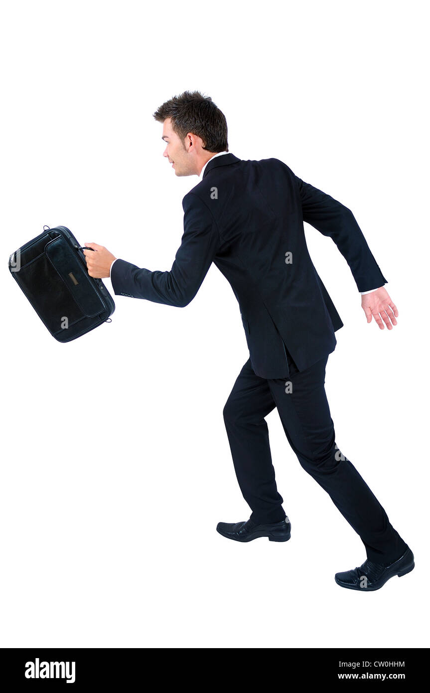 Isolated young business man running Stock Photo - Alamy