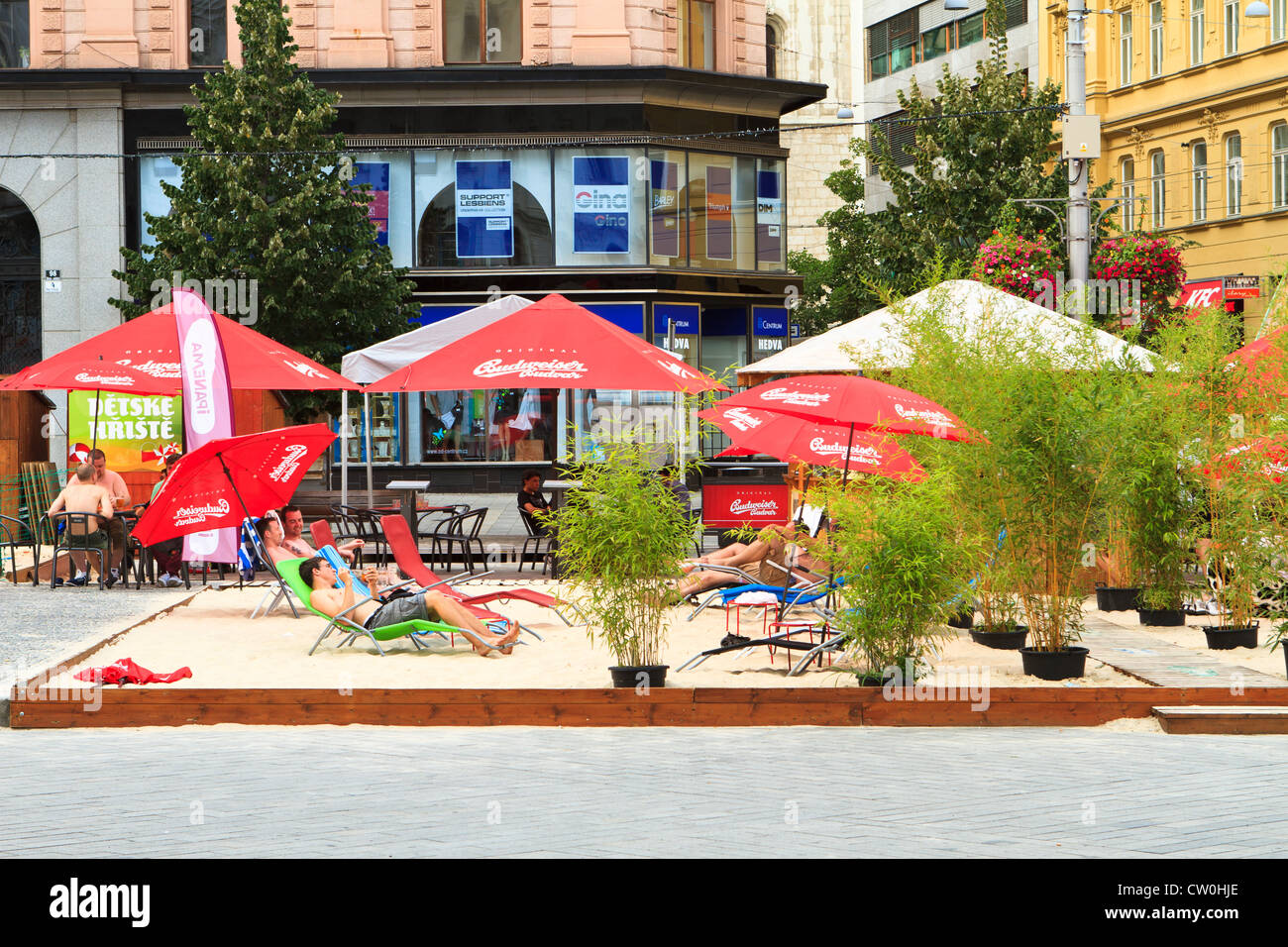 Artificial beach at the main square (Freedom square / Namesti svobody ...