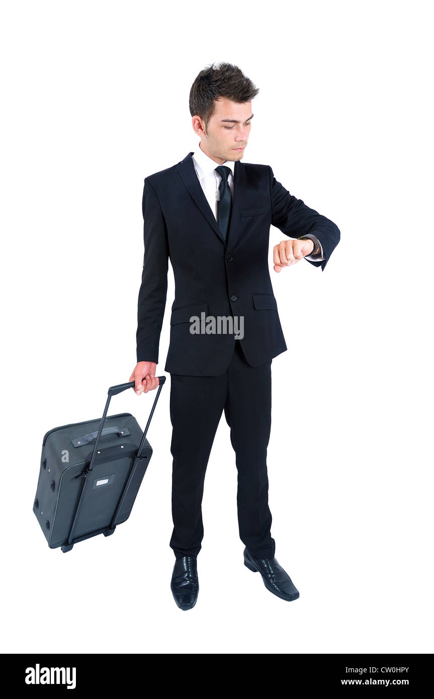 Isolated young business man with luggage Stock Photo - Alamy