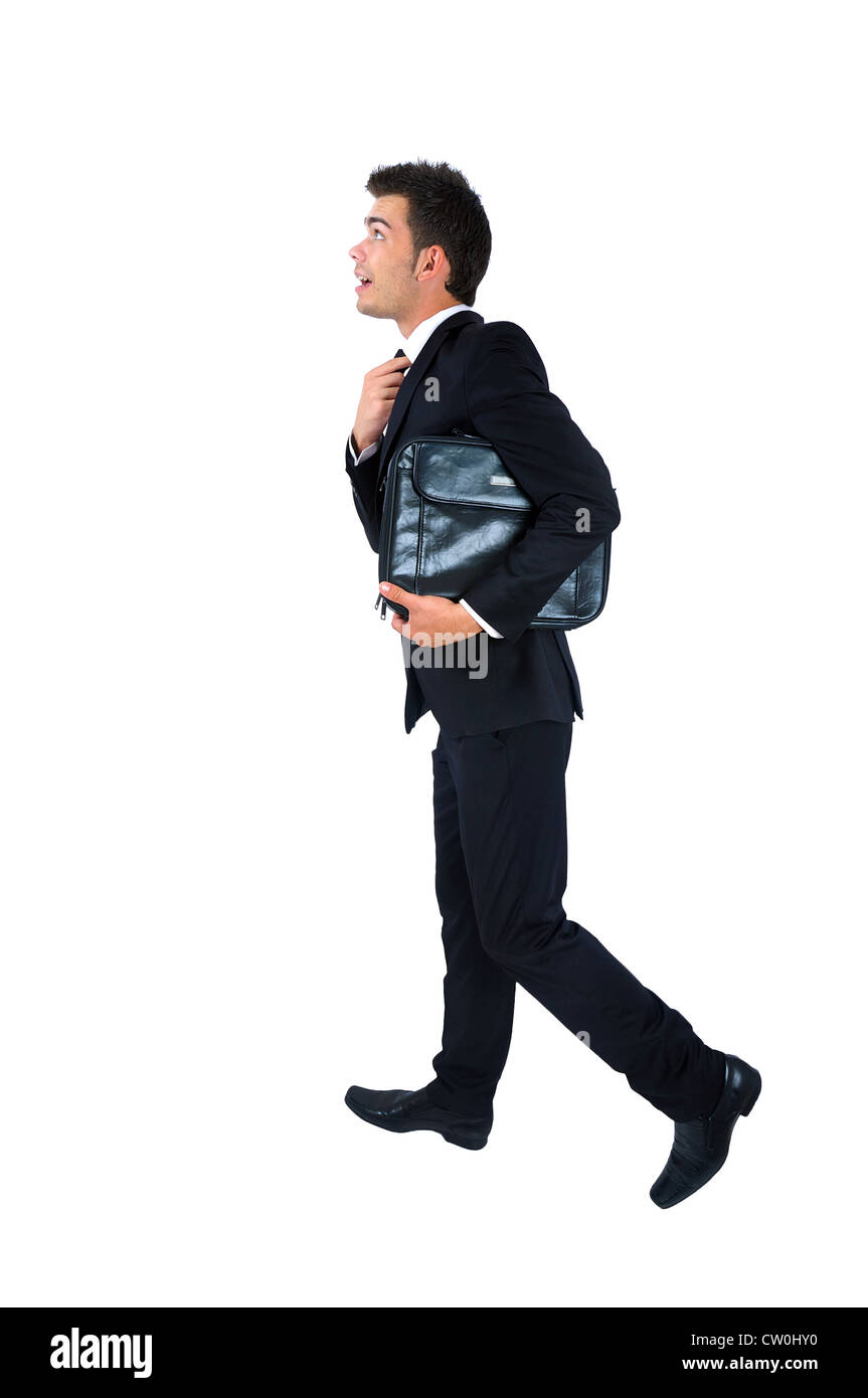 Isolated young business man late Stock Photo - Alamy