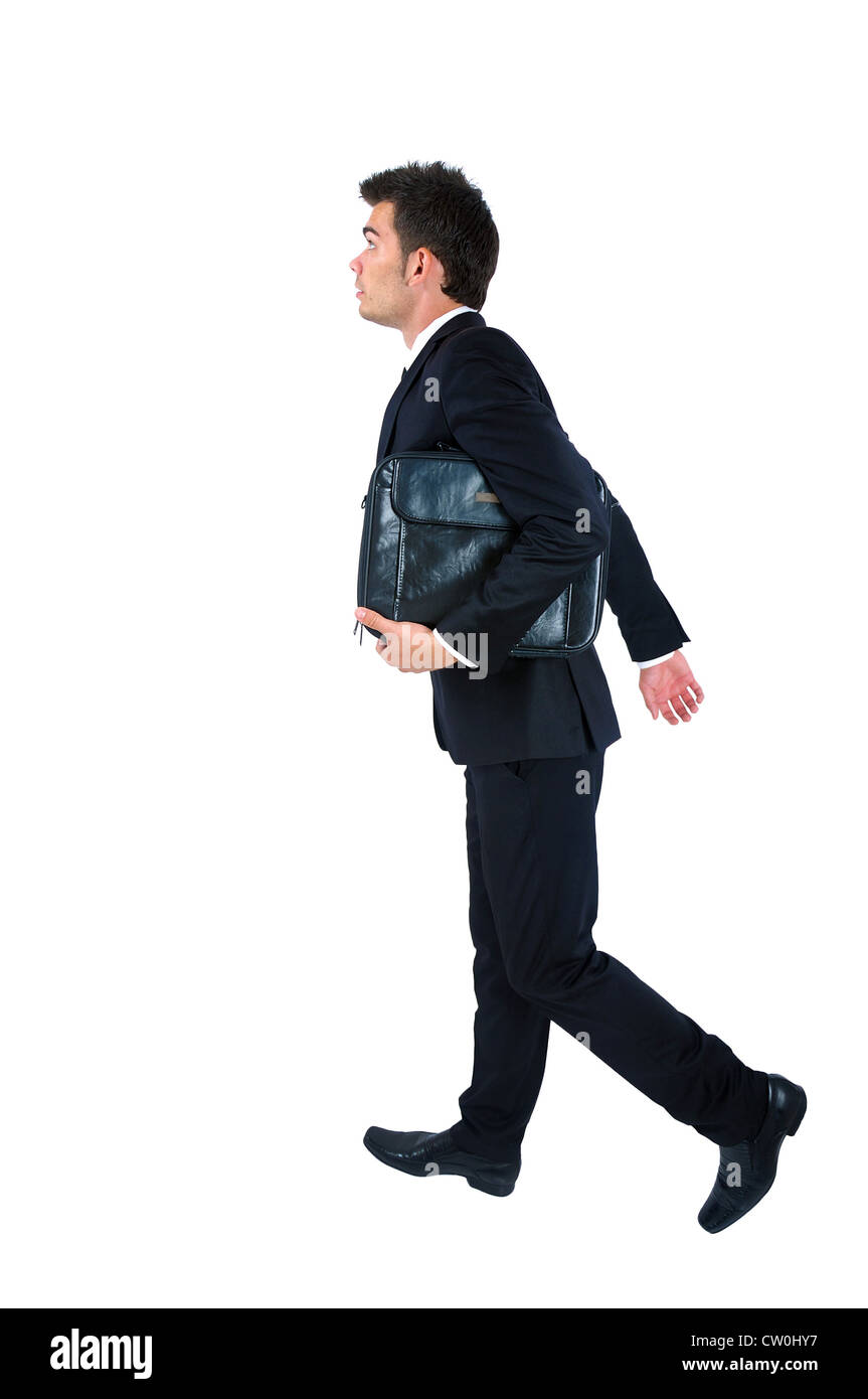 Isolated young business man late Stock Photo - Alamy