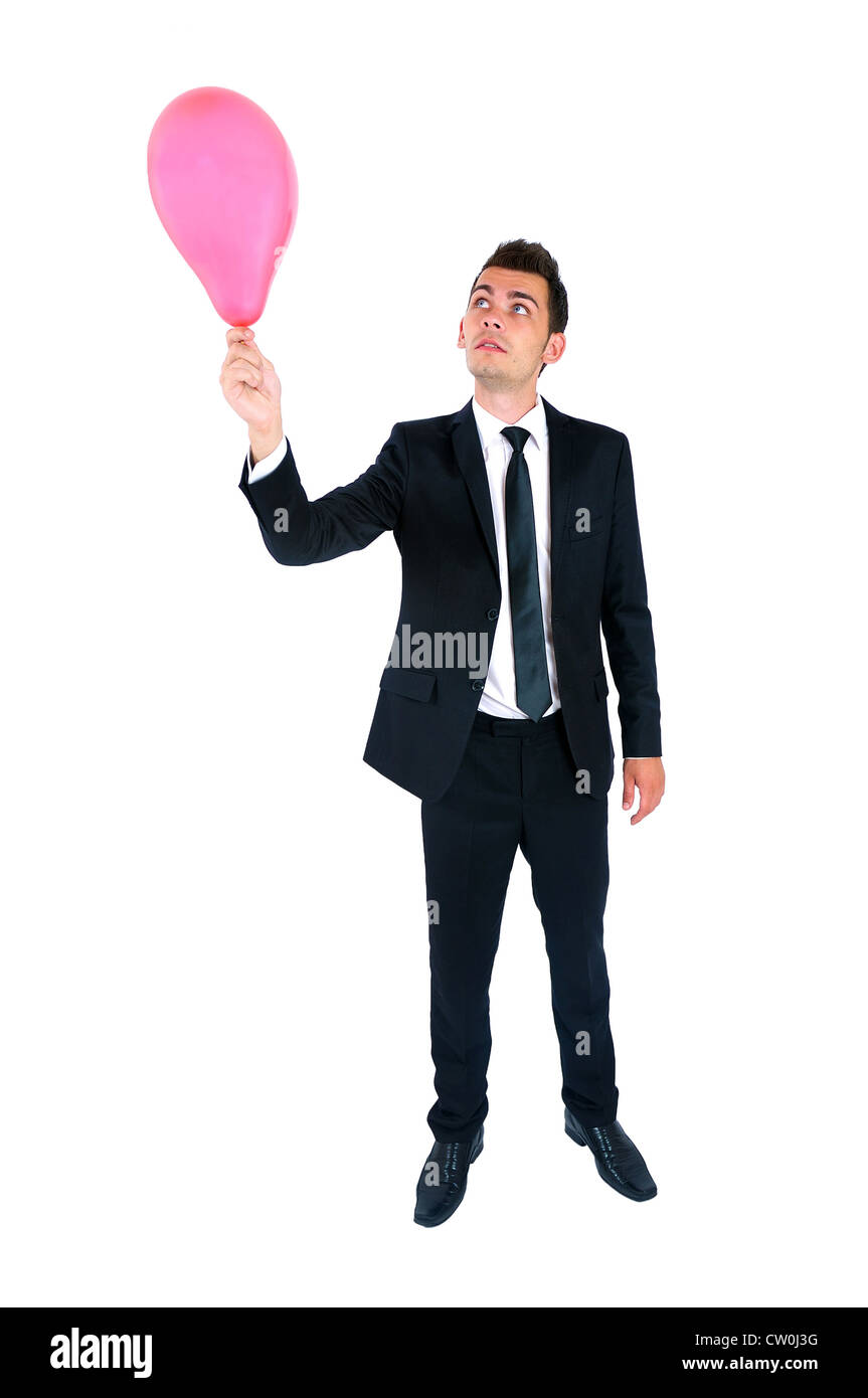 Isolated young business man with balloon Stock Photo - Alamy