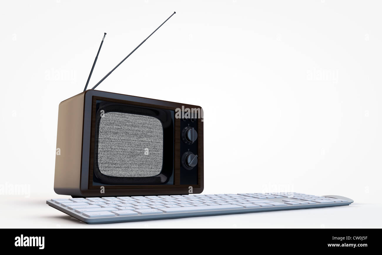 computer keyboard connected to an old tv Stock Photo - Alamy