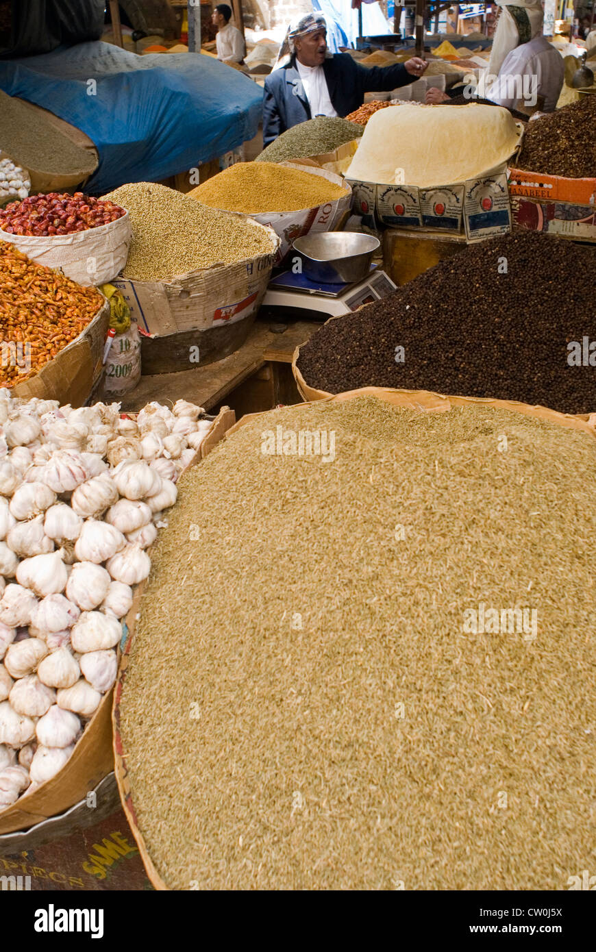Grains and seeds store in the souk of Sana'a, a UNESCO World Heritage ...