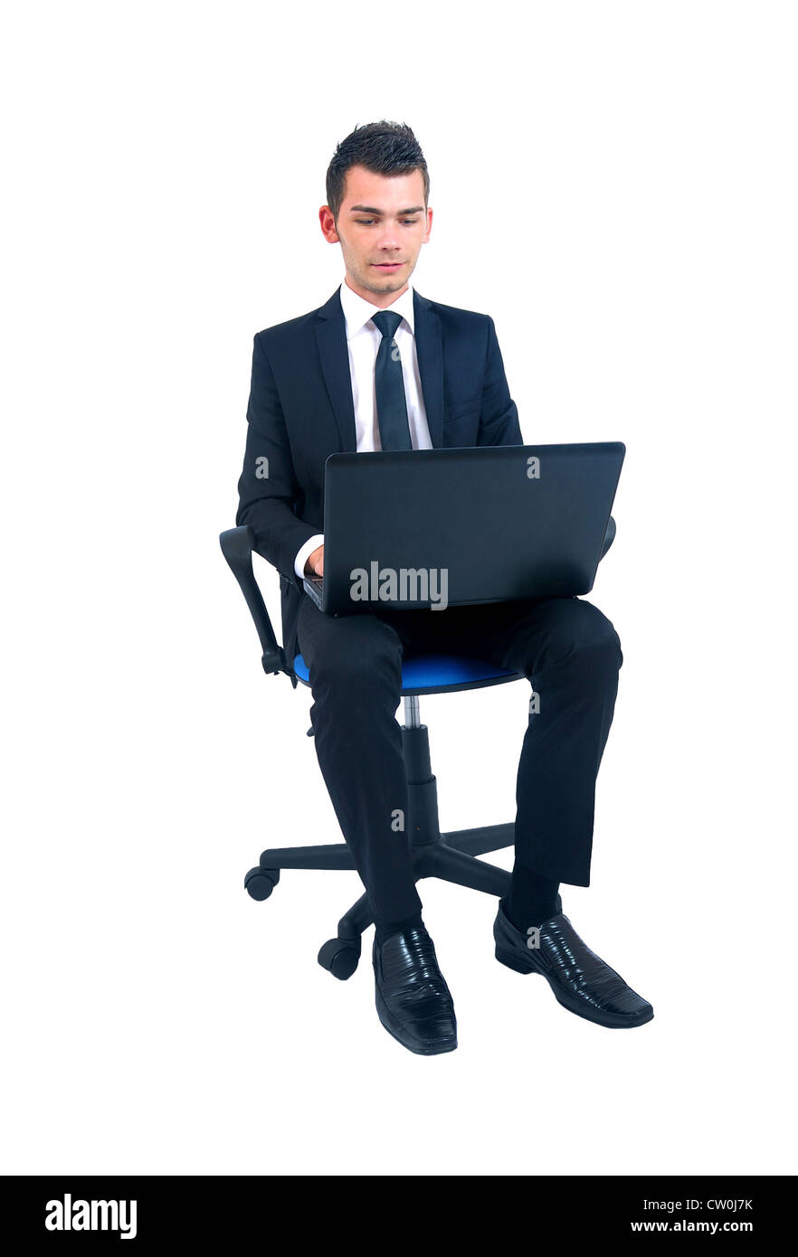 Thinking business man computer Cut Out Stock Images & Pictures - Alamy