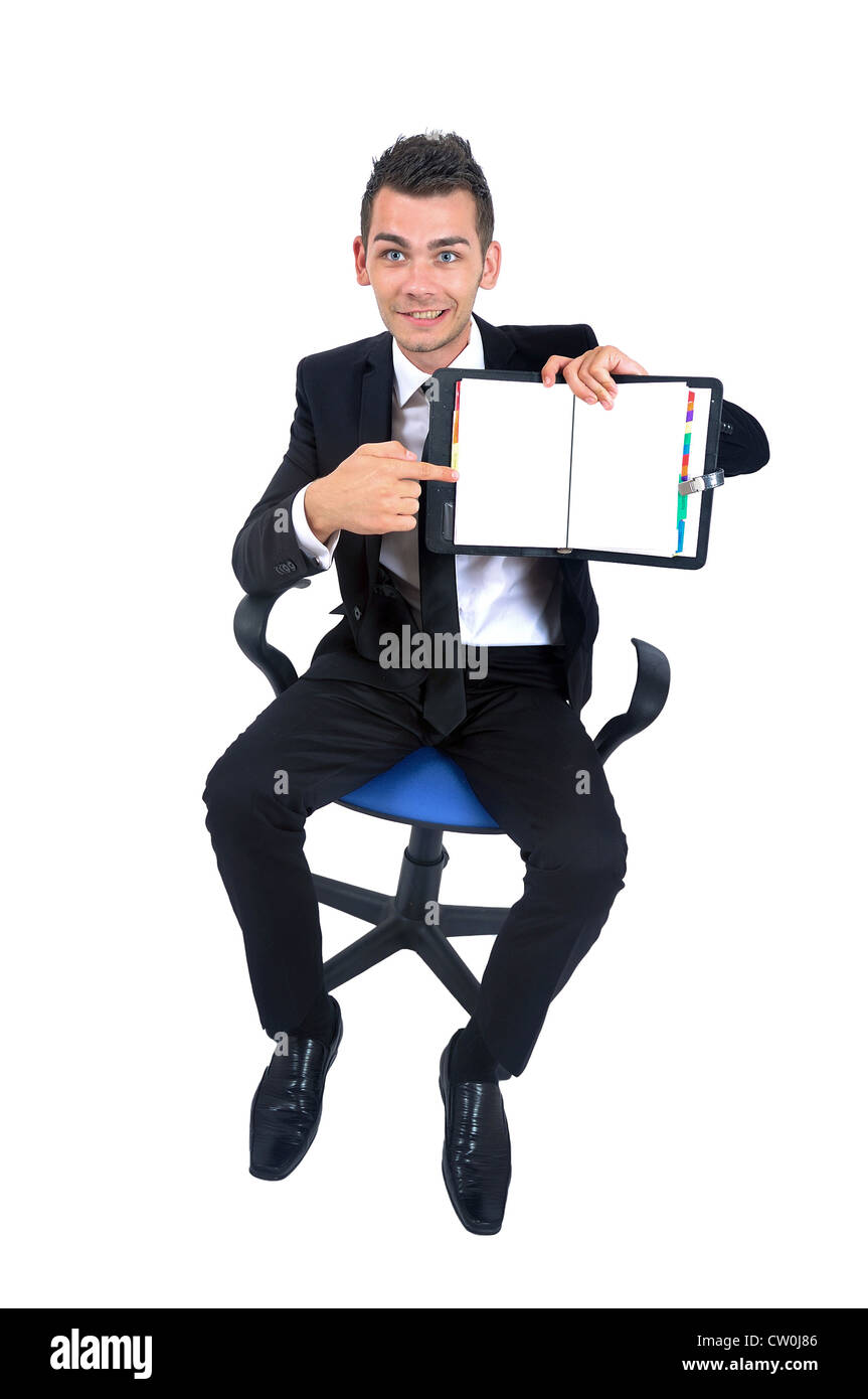 Isolated young business man presenting Stock Photo - Alamy