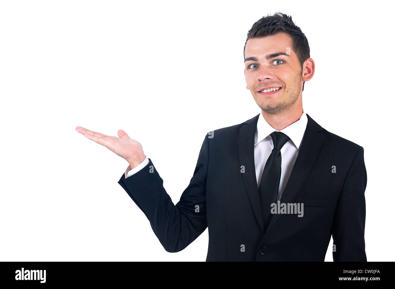 Isolated young business man presenting Stock Photo - Alamy