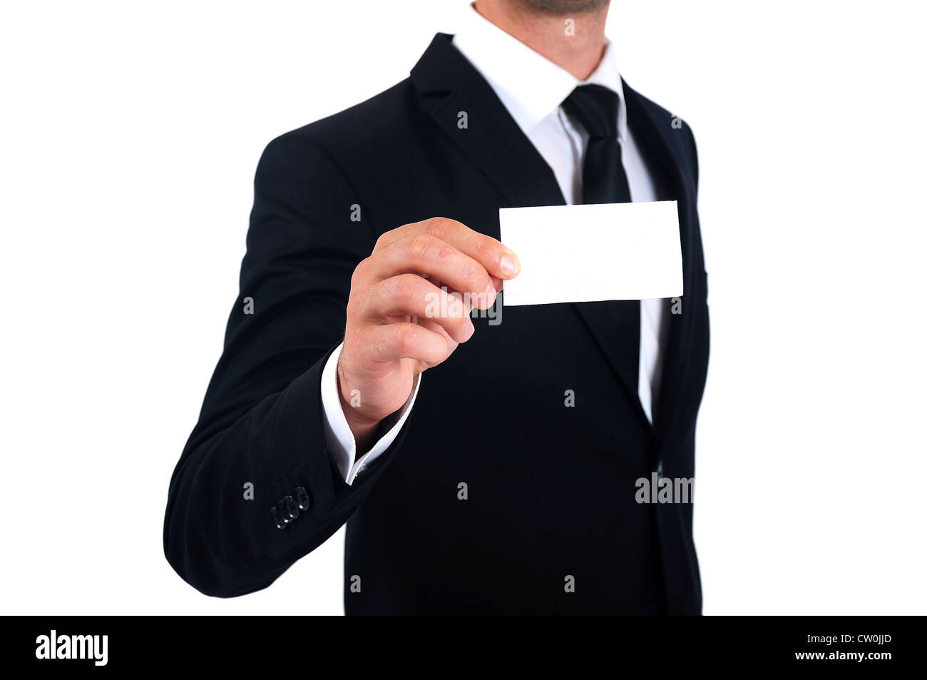 Isolated Man in suit showing business card Stock Photo - Alamy