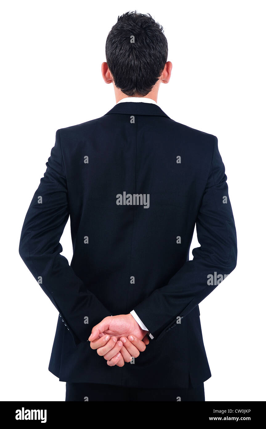 Isolated young business man back view Stock Photo - Alamy