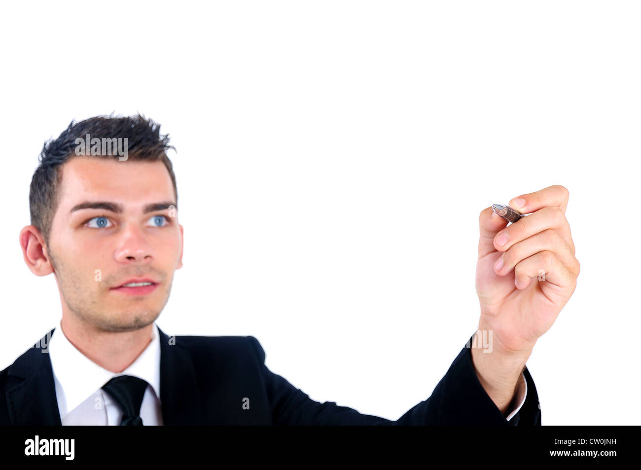 Isolated business man with pen Stock Photo - Alamy