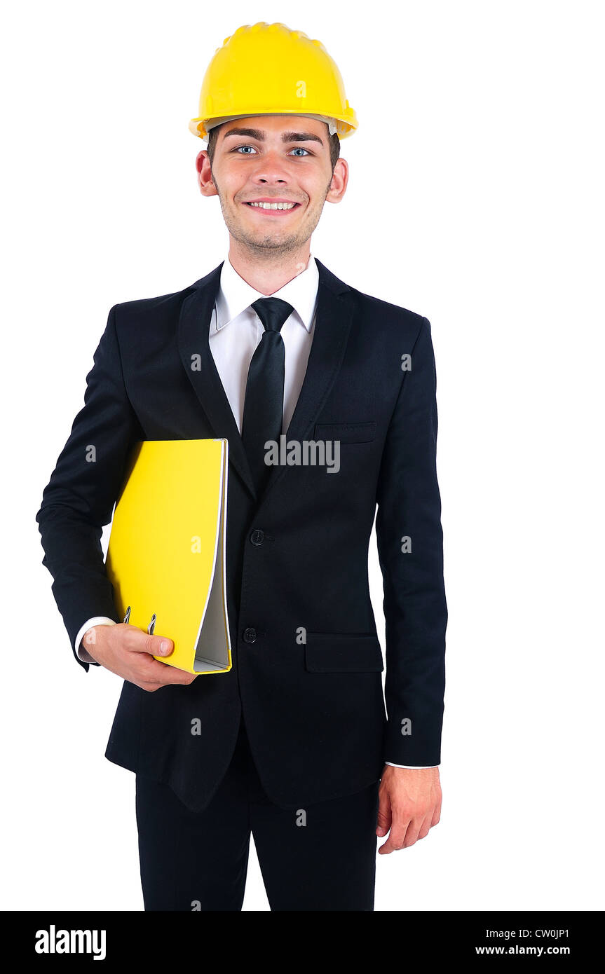 Isolated young worker with folder Stock Photo - Alamy