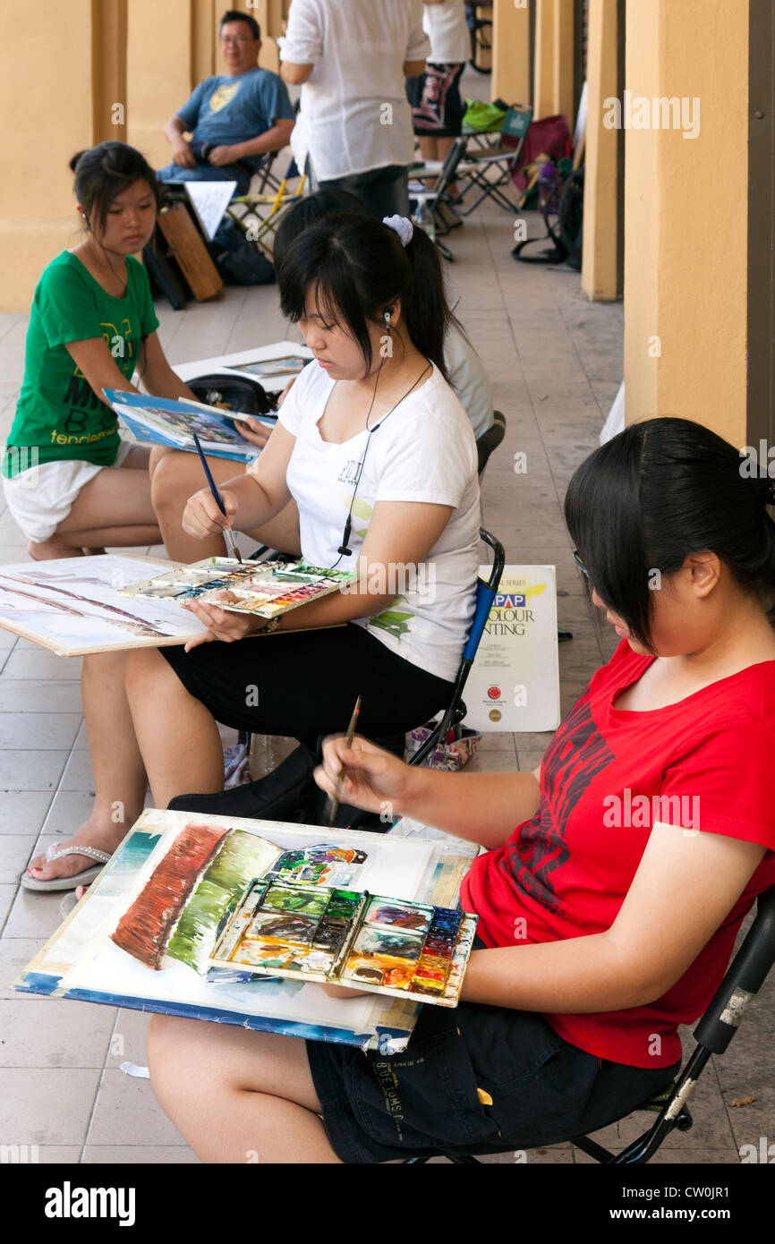 Art students painting, George Town, Penang, Malaysia Stock Photo - Alamy