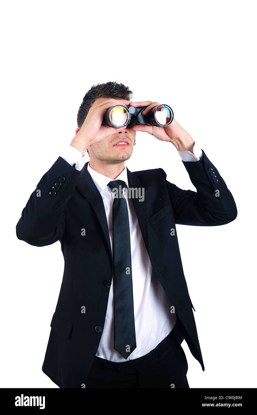 Isolated young business man with binocular Stock Photo - Alamy