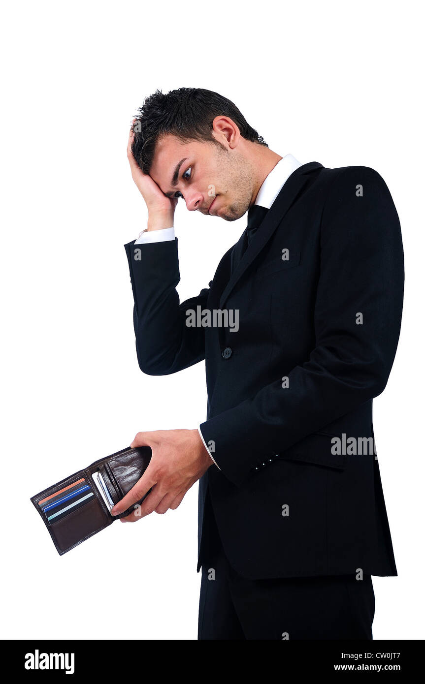Isolated young business man poor Stock Photo - Alamy
