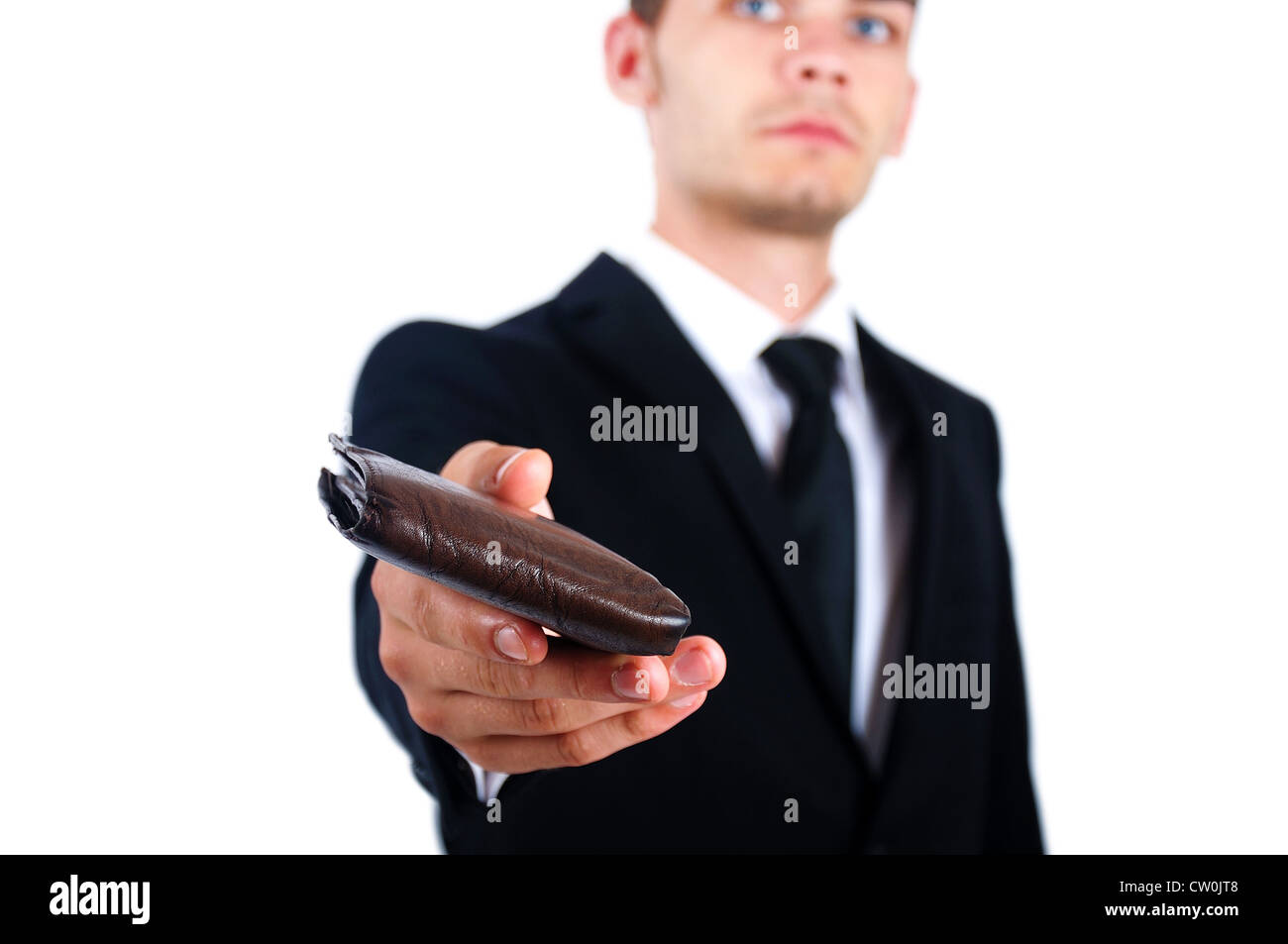 Isolated young business man giving wallet Stock Photo - Alamy