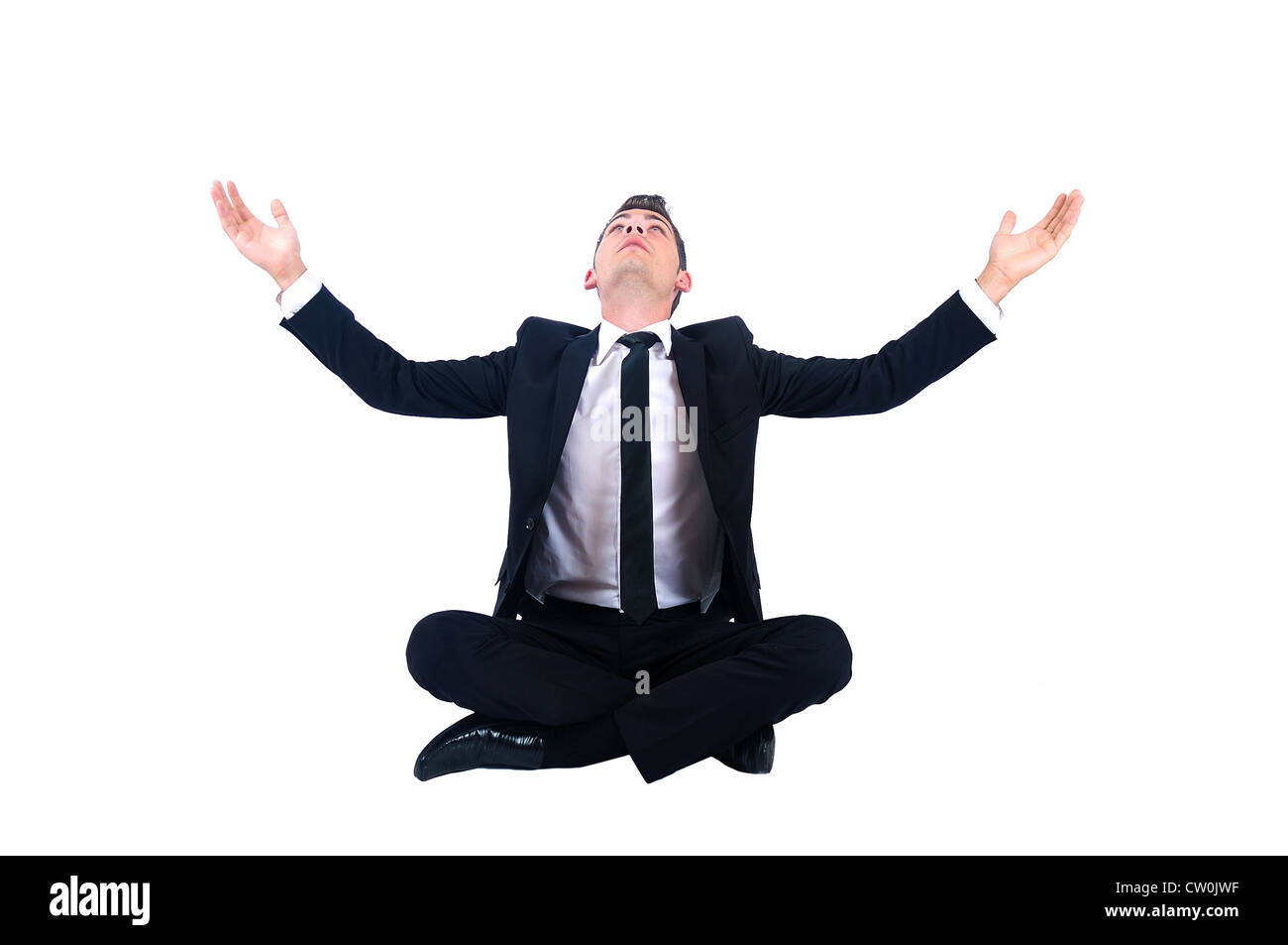 Isolated business man hope with hands up Stock Photo - Alamy