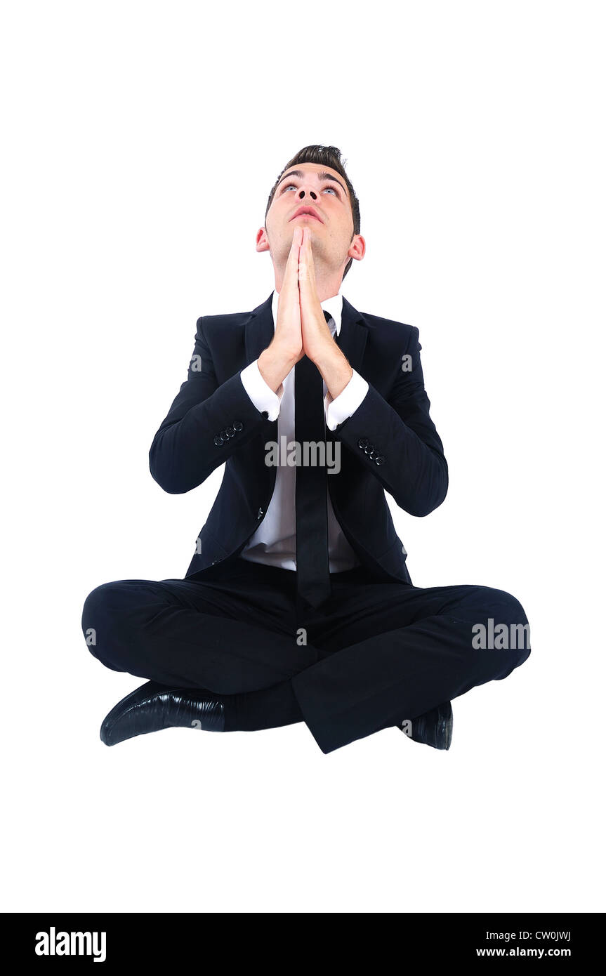Isolated business man pray on white Stock Photo - Alamy Isolated business man pray on white Stock Photo - Alamy