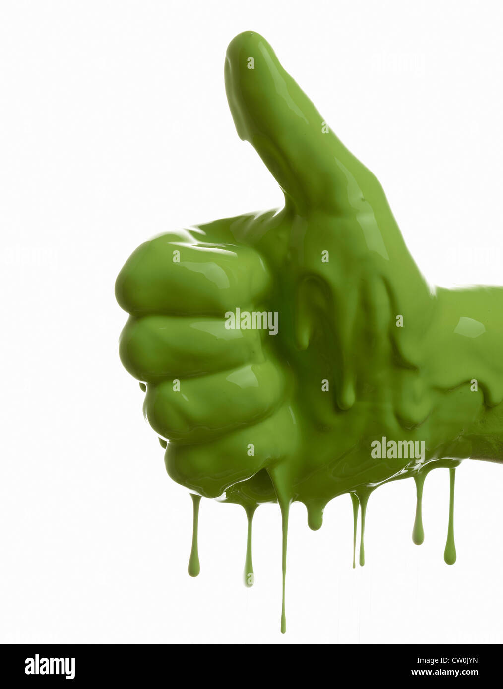 Green painted hand making thumbs-up Stock Photo - Alamy
