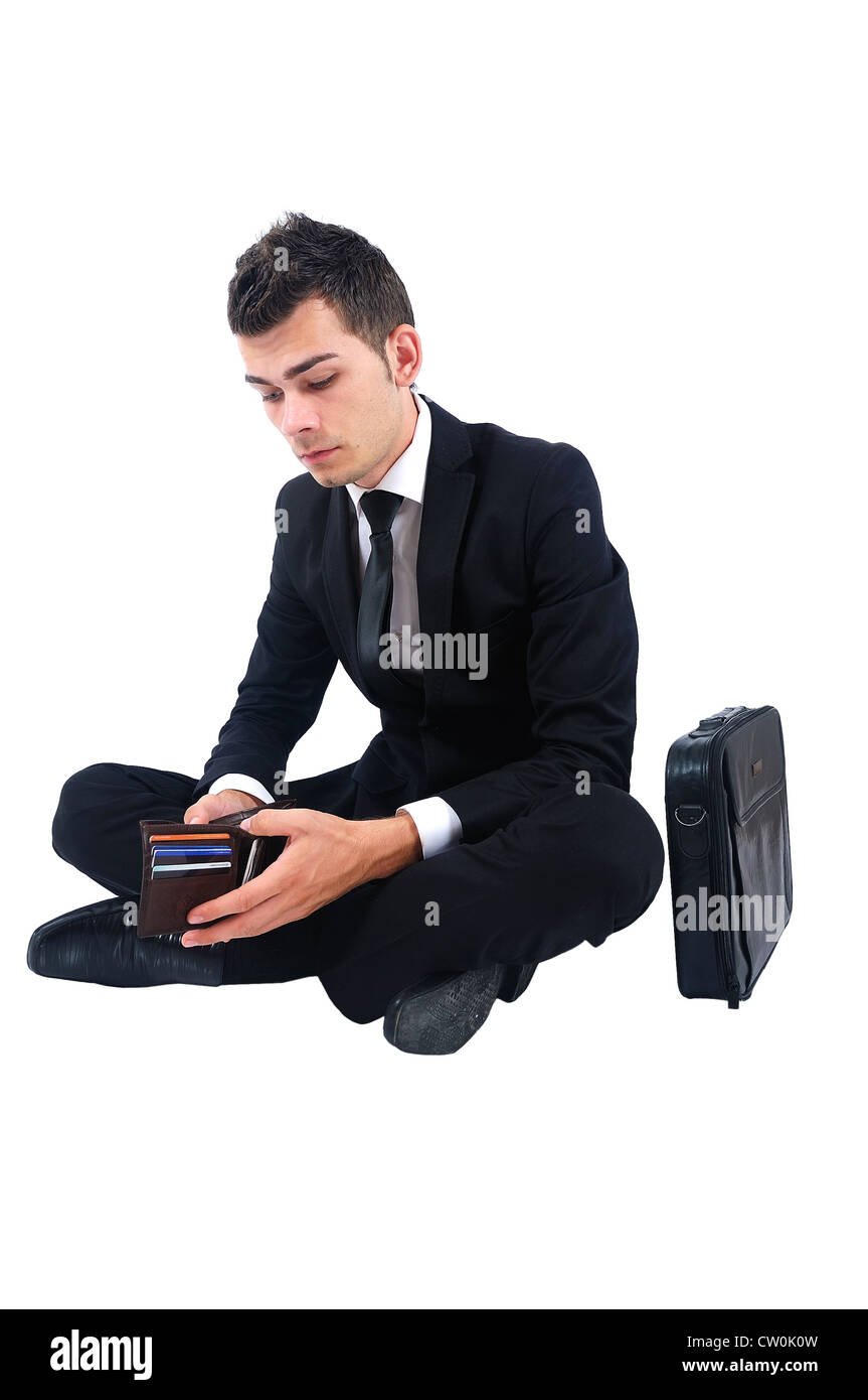 Isolated business man looking in wallet Stock Photo - Alamy