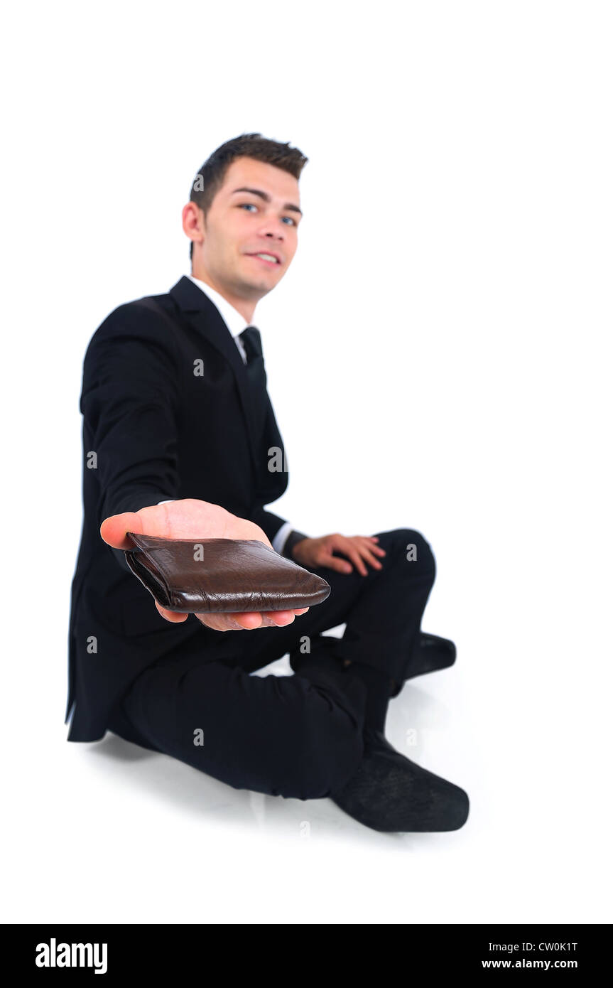 Isolated business man giving wallet Stock Photo - Alamy