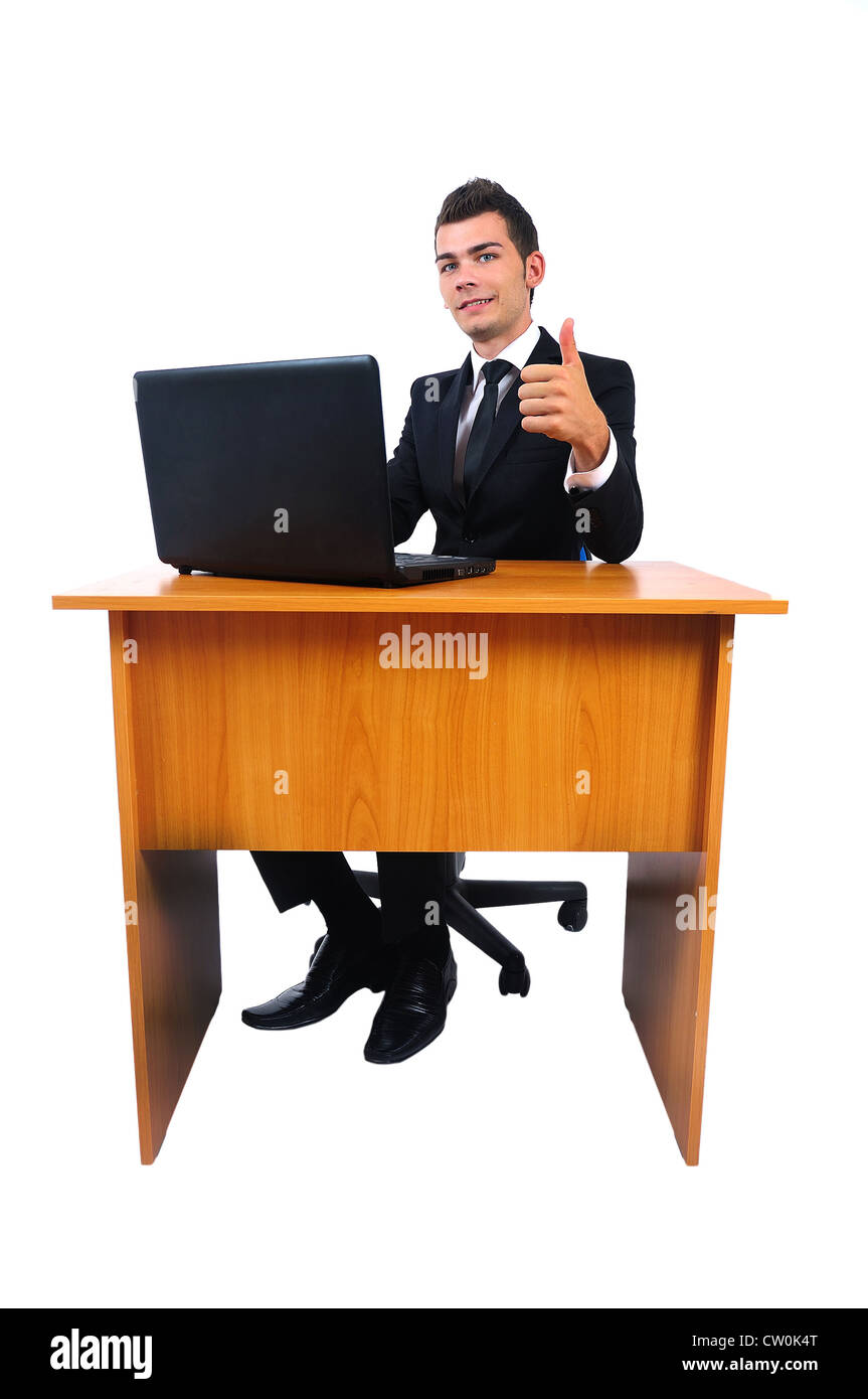 Isolated business man with laptop approve Stock Photo - Alamy