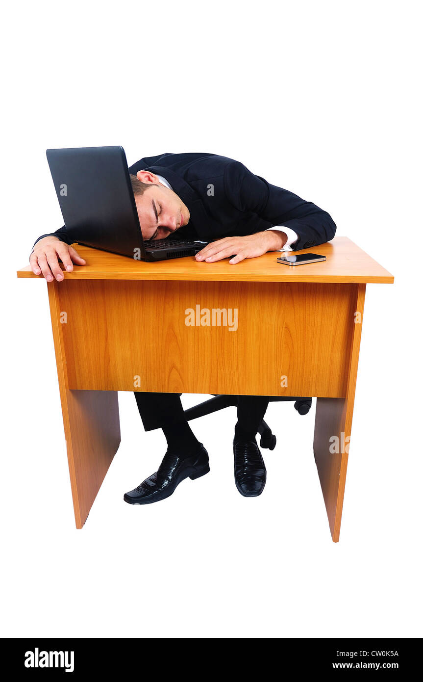 Isolated young business man sleeping Stock Photo - Alamy