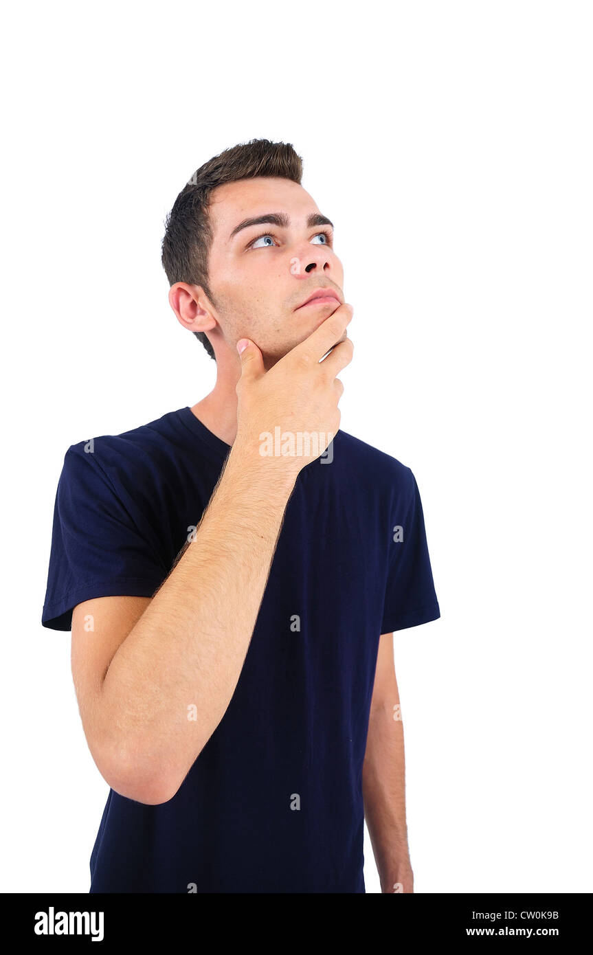 Isolated casual man thinking at solution Stock Photo - Alamy