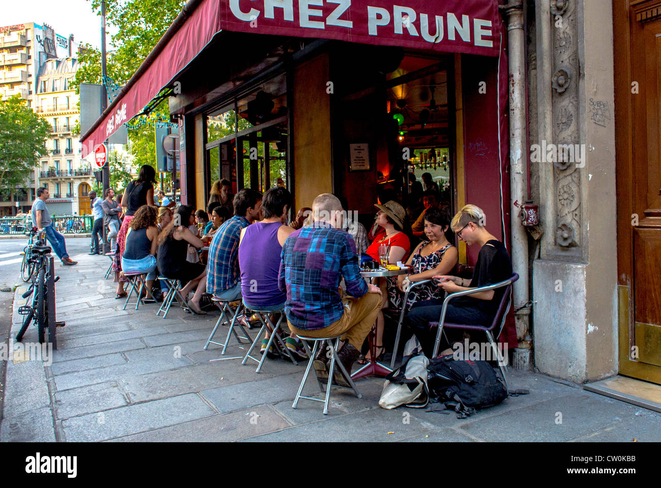Paris, France, Crowd Young People Sharing Drinks, on Terrace, in French ...