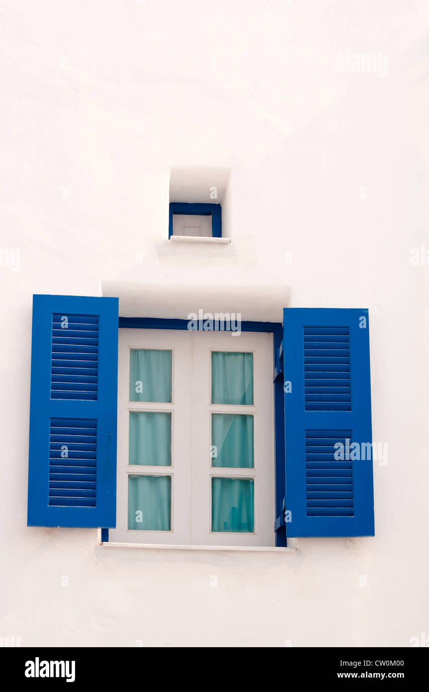 blue vintage windows in Greek Style Stock Photo - Alamy
