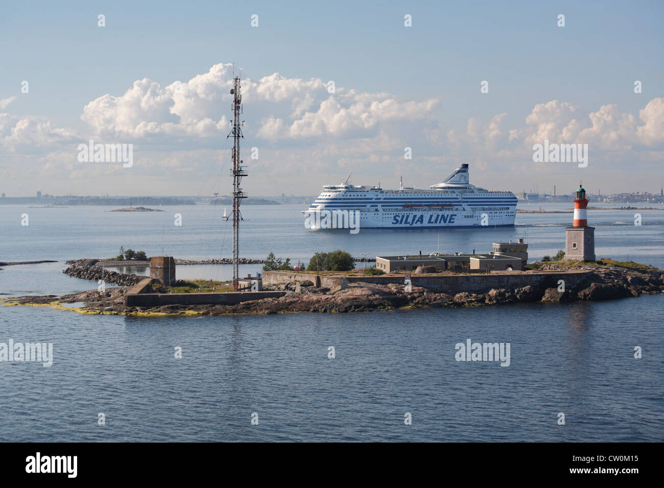 Finland Helsinki, Ferry passes entrance to harbour archipelago Stock ...
