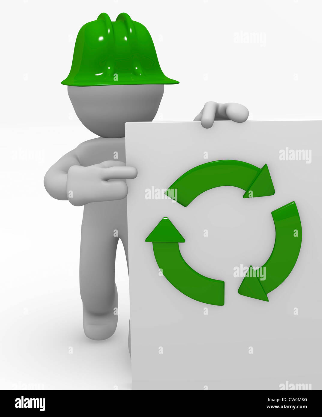 Construction worker with an ecology sign Stock Photo - Alamy