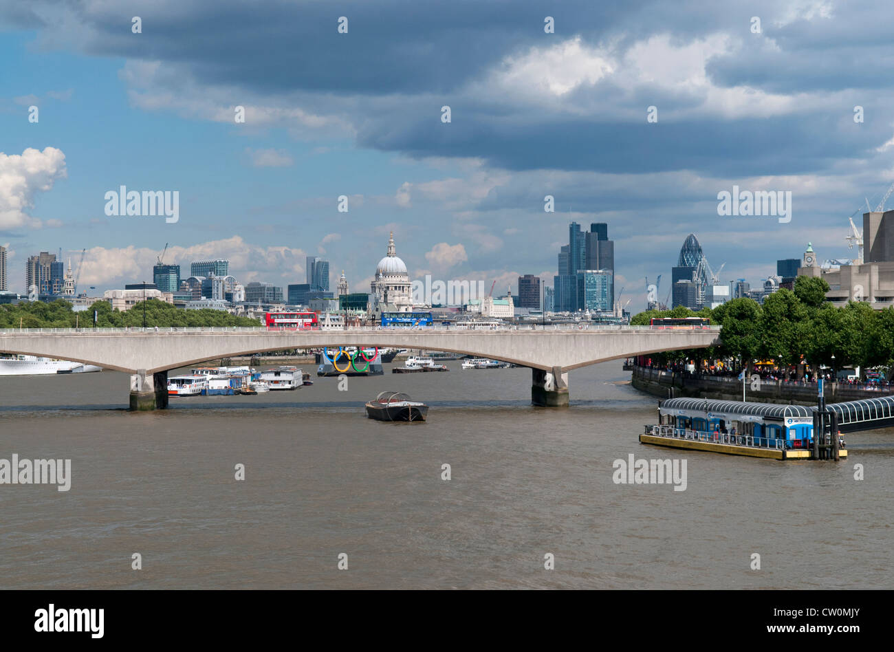 View over River Thames, the City, Festival Pier and Waterloo bridge ...