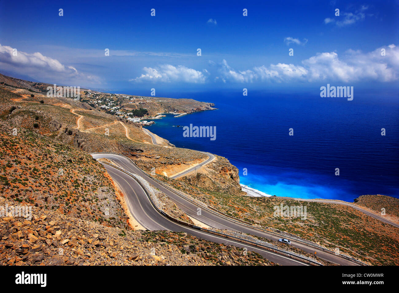 The road to Anopolis and Araden villages. In the background, Chora ...