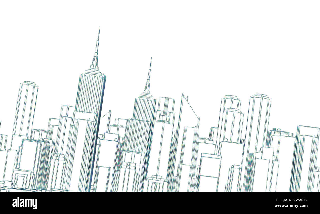 downtown district sketched isolated on white background Stock Photo - Alamy