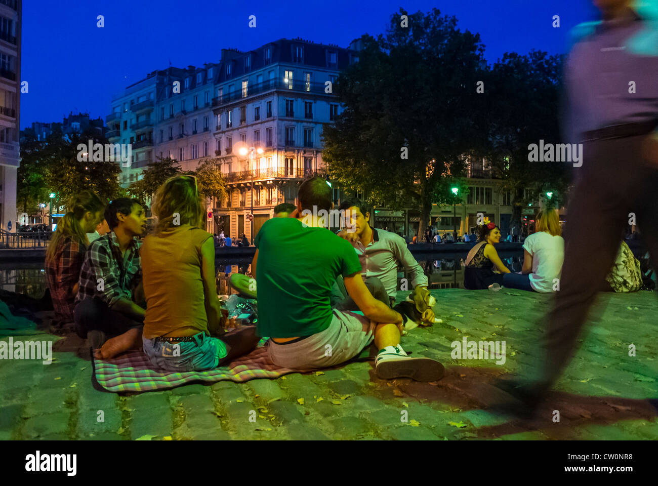 Paris, France, Groups Young People Relaxing on Quay in the Canal Saint ...