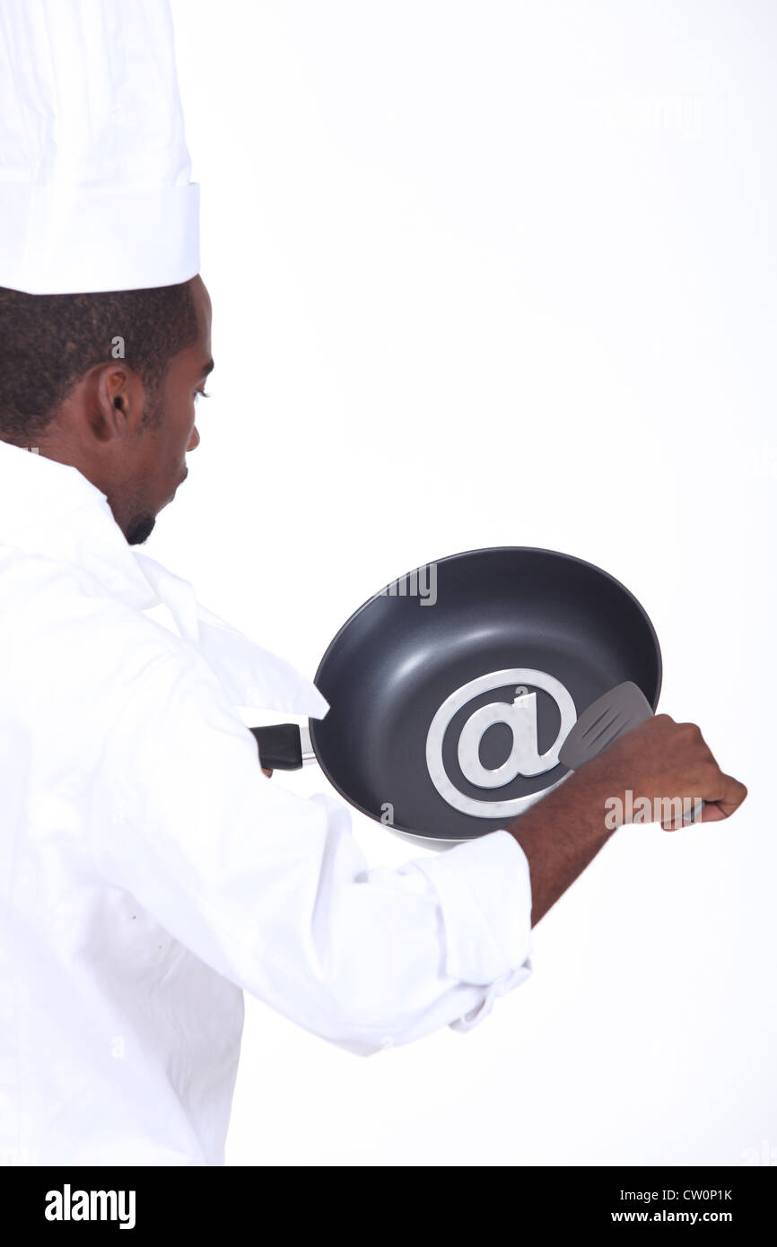 black chef with frying pan Stock Photo - Alamy