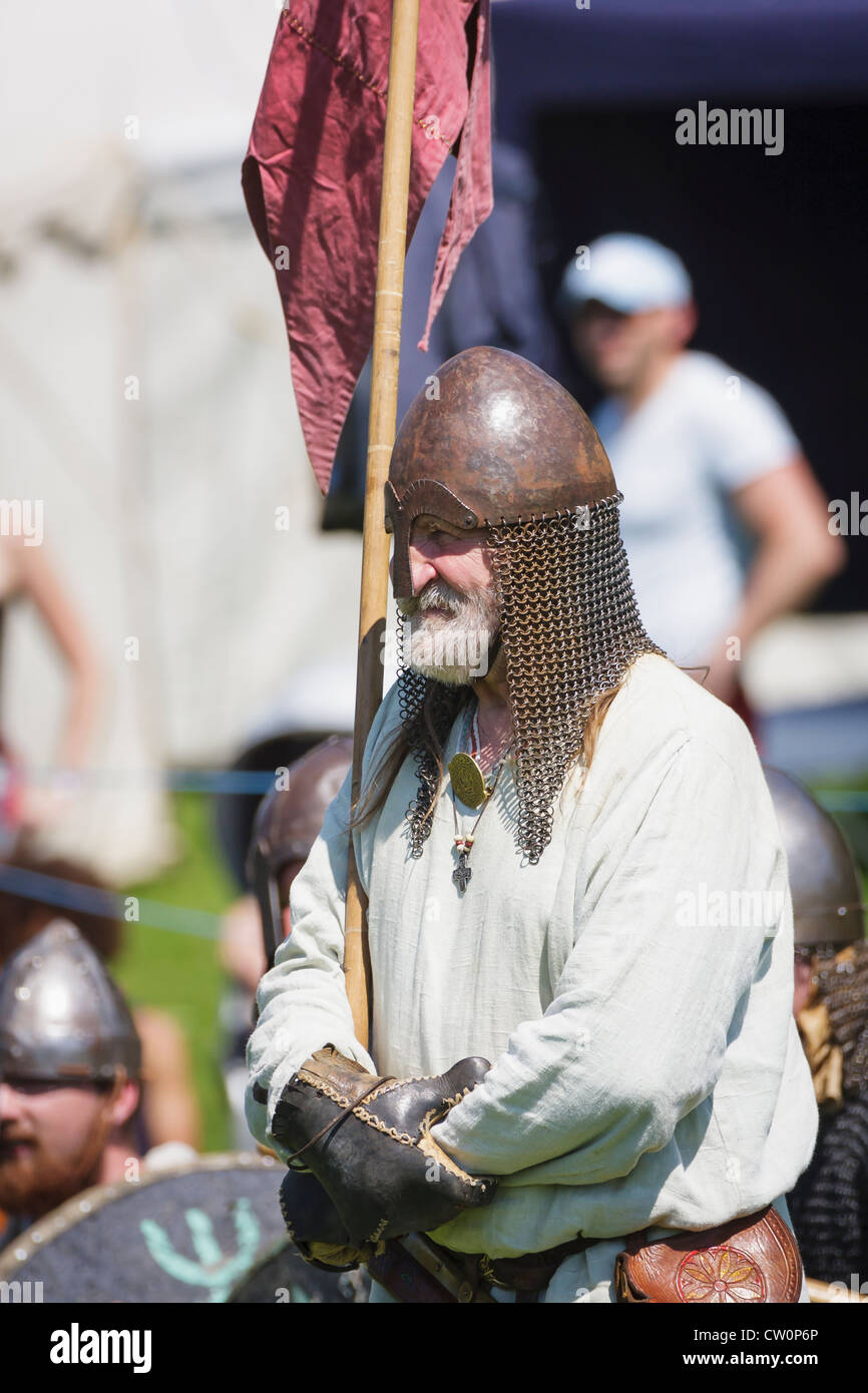 Man in replica medieval costume during Viking / Anglo-Saxon Reenactment ...