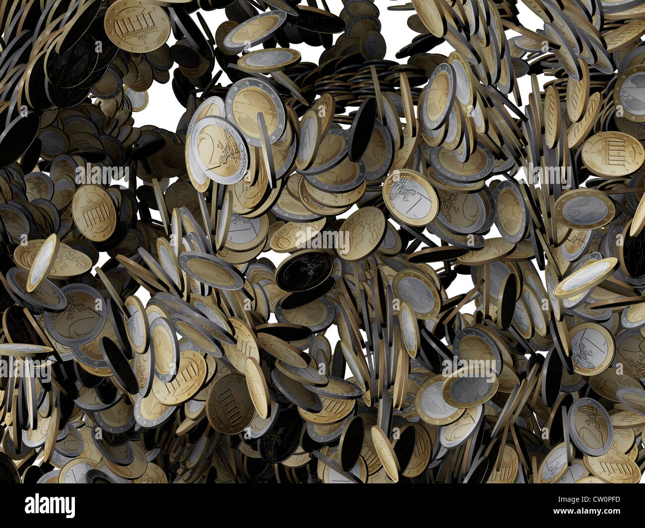 euro coins falling down isolated on white background Stock Photo - Alamy