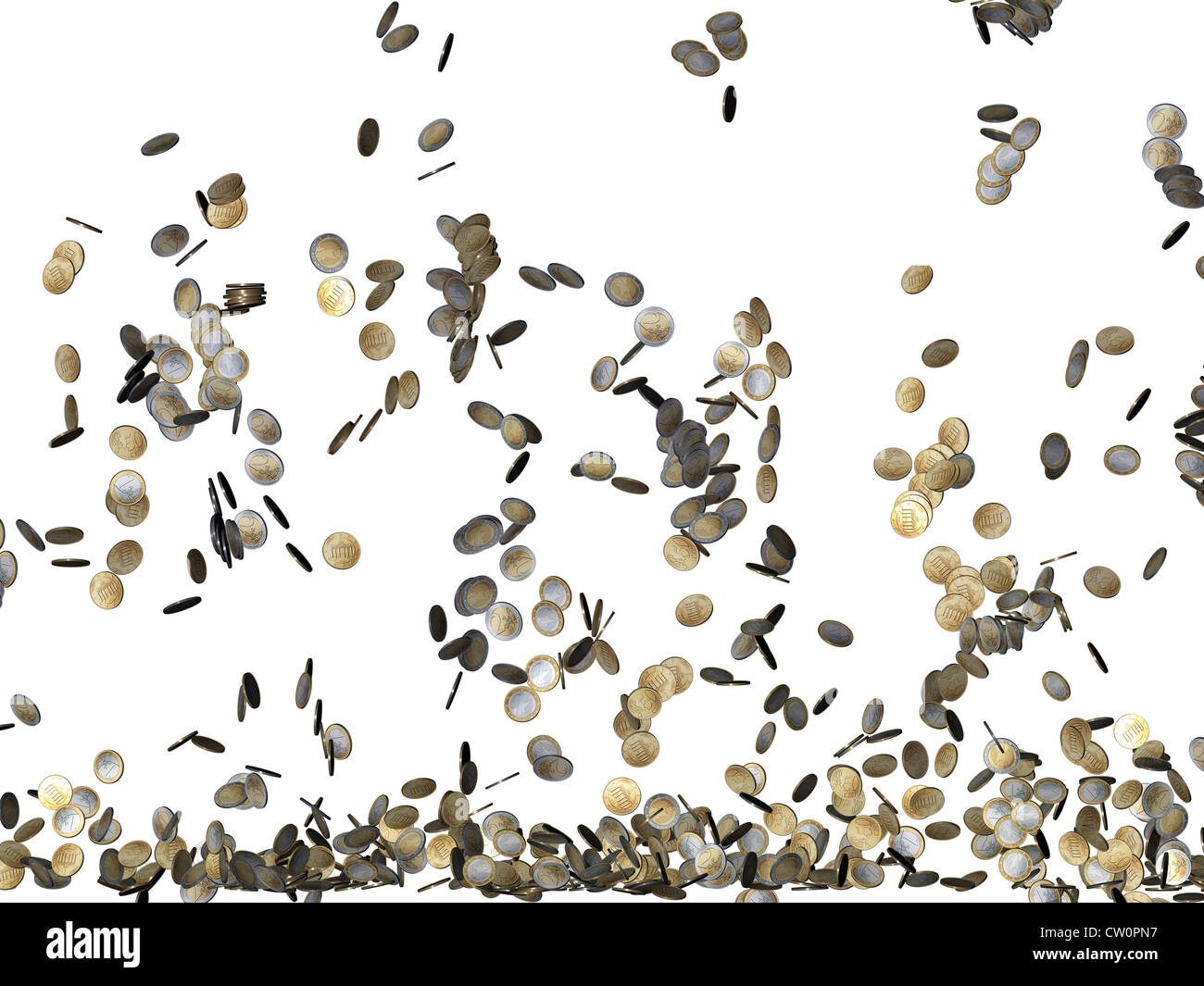 euro coins falling isolated on white background Stock Photo - Alamy