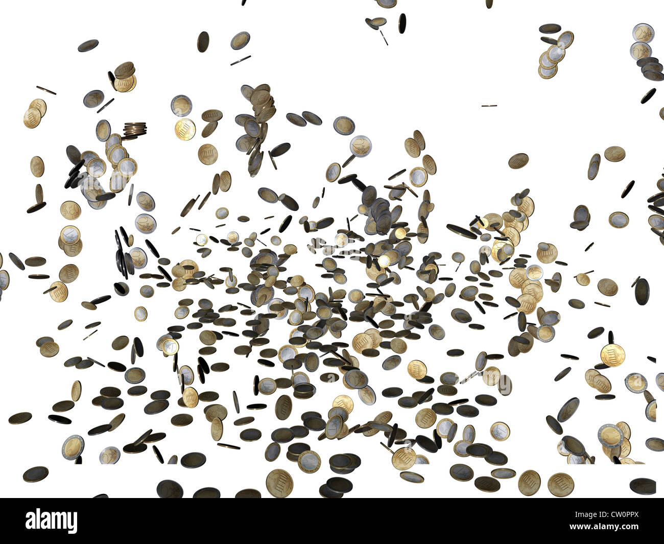 euro coins falling isolated on white background Stock Photo - Alamy