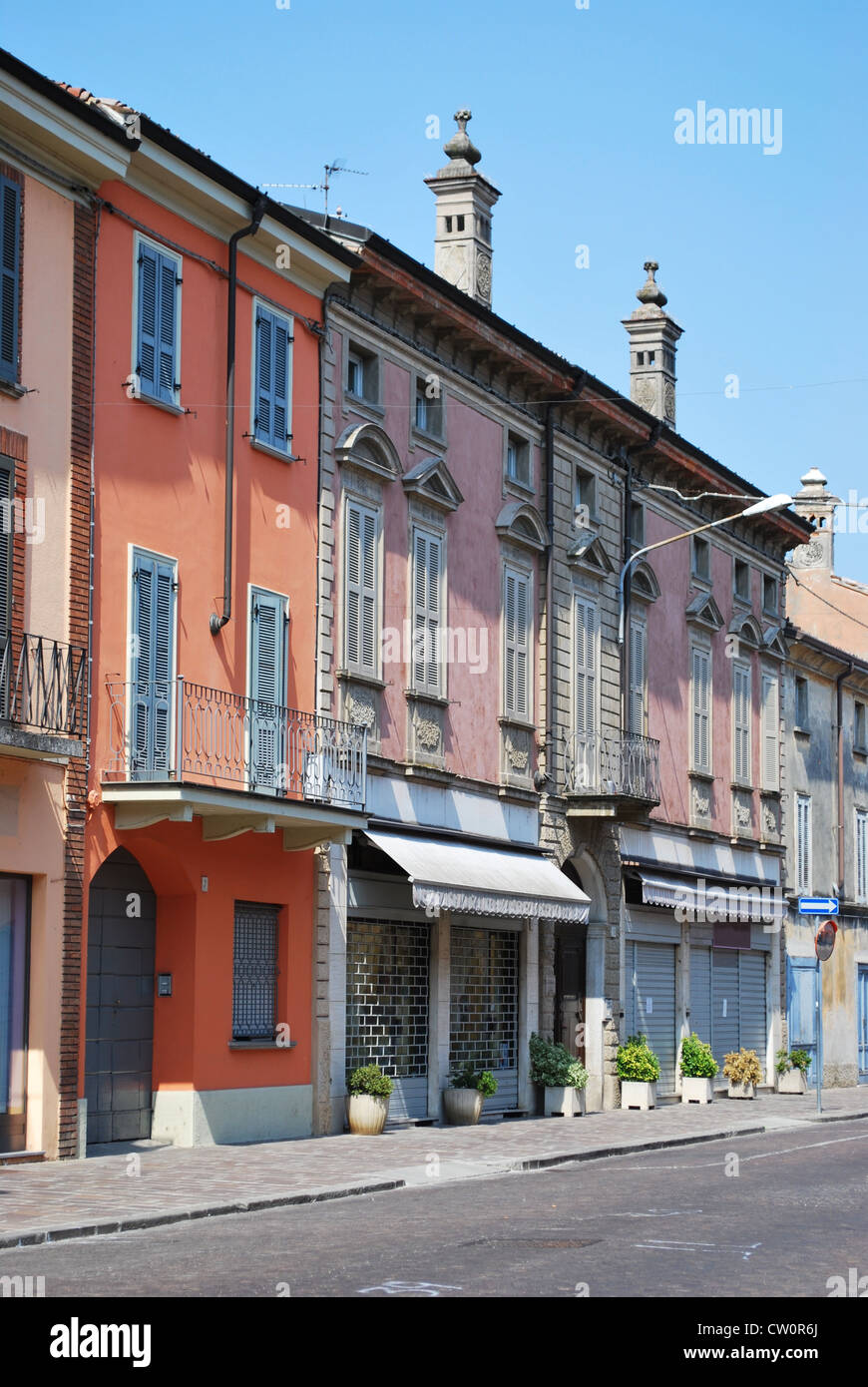 Castelleone village with colorful houses, Cremona, Italy Stock Photo ...