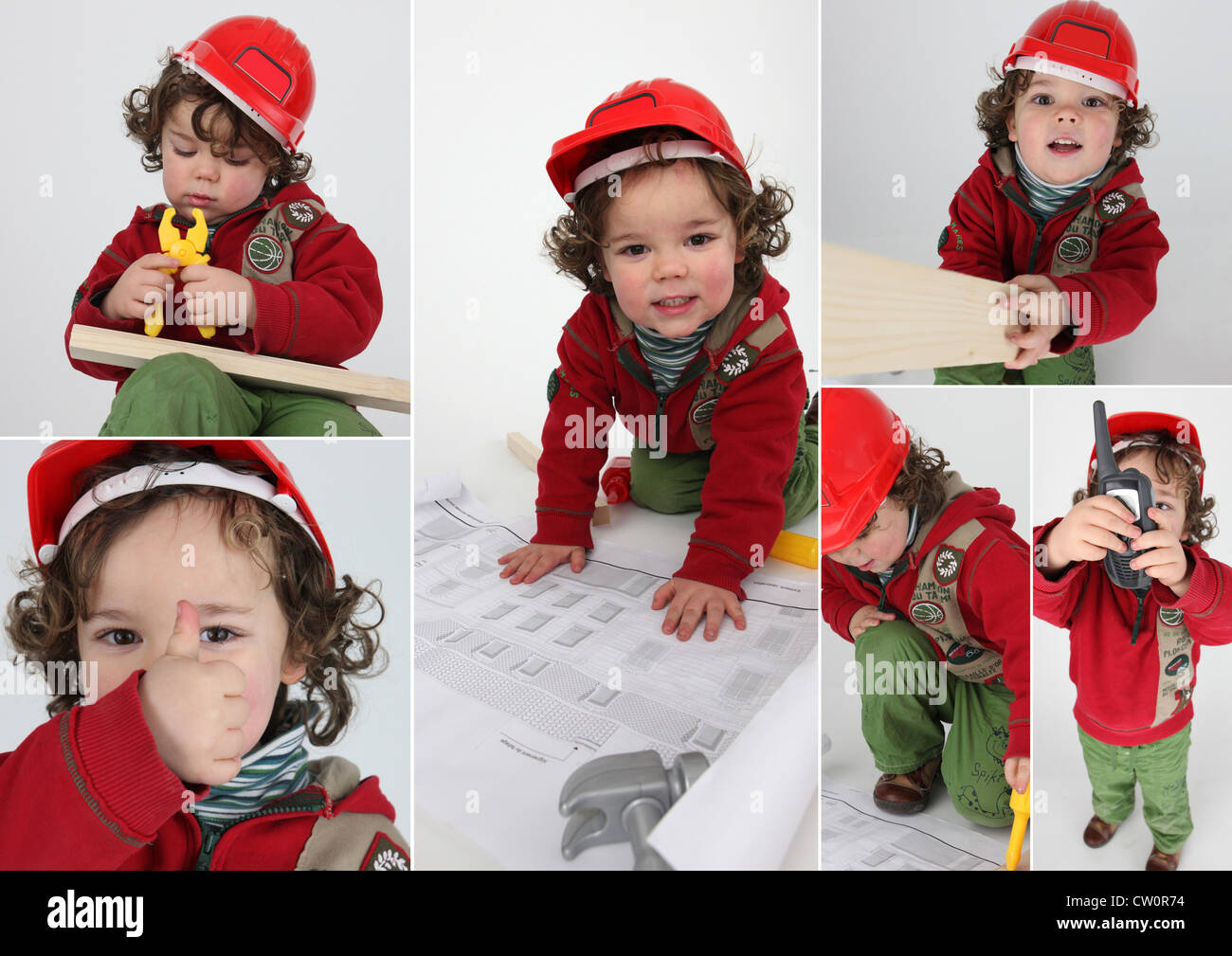 baby imitating architect, collage Stock Photo - Alamy