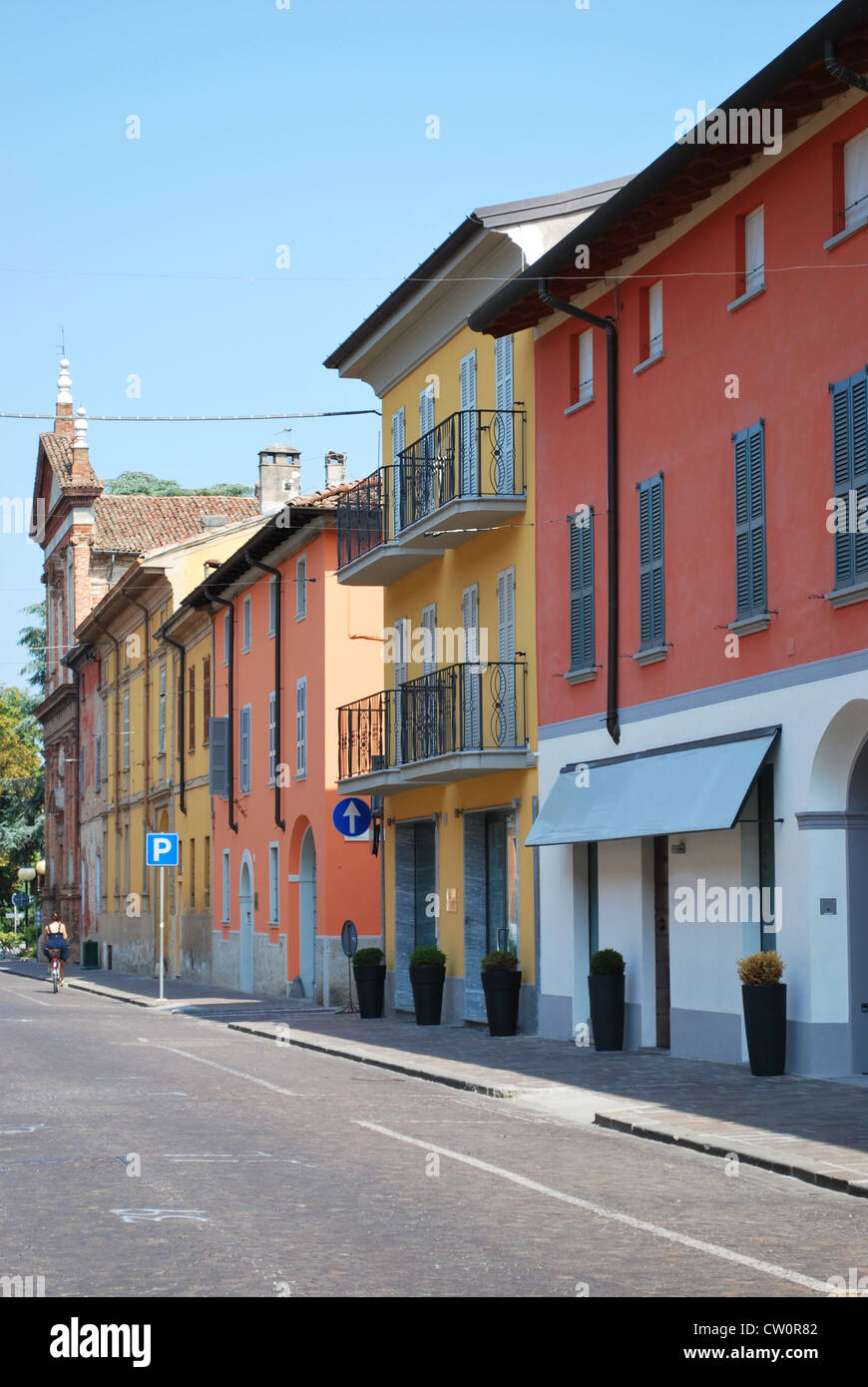 Castelleone village with colorful houses, Cremona, Italy Stock Photo ...