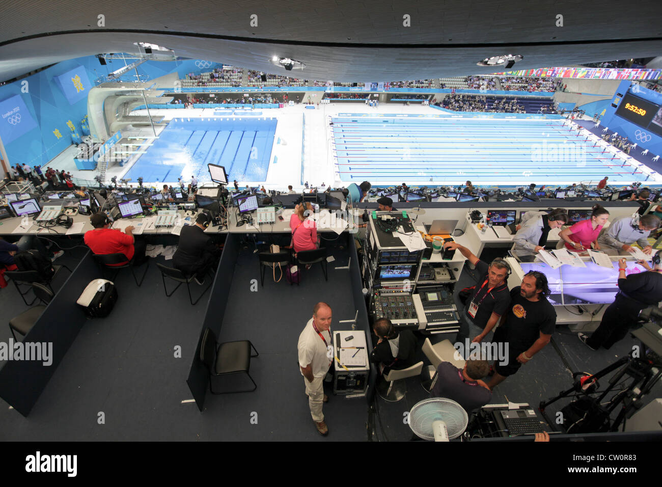 LONDON OLYMPIC GAMES AQUATICS CENTRE SWIMMING POOL VIEW FROM THE PRESS ...