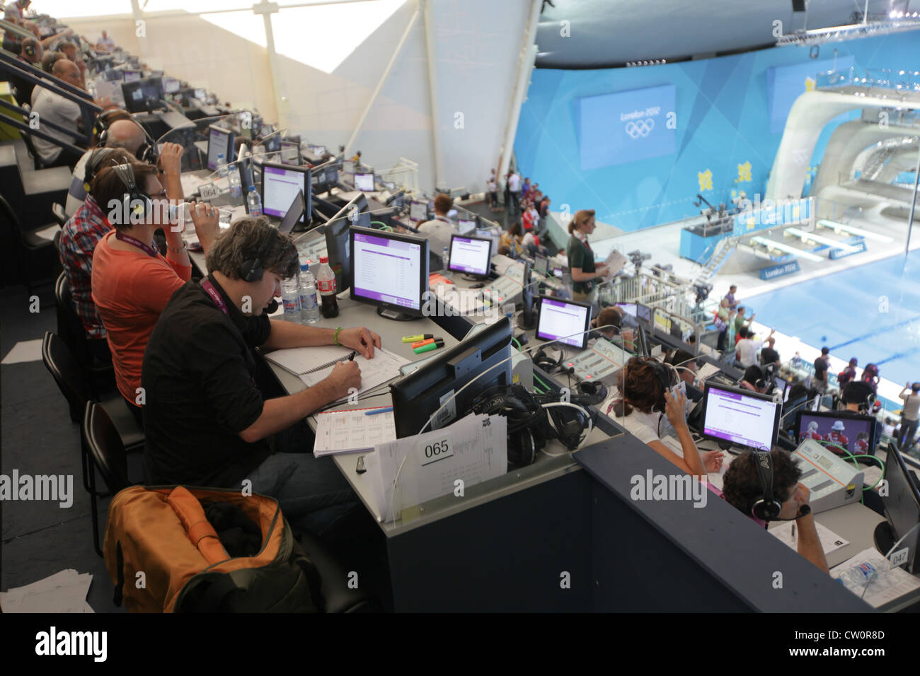 LONDON OLYMPIC GAMES AQUATICS CENTRE SWIMMING POOL VIEW FROM THE PRESS ...