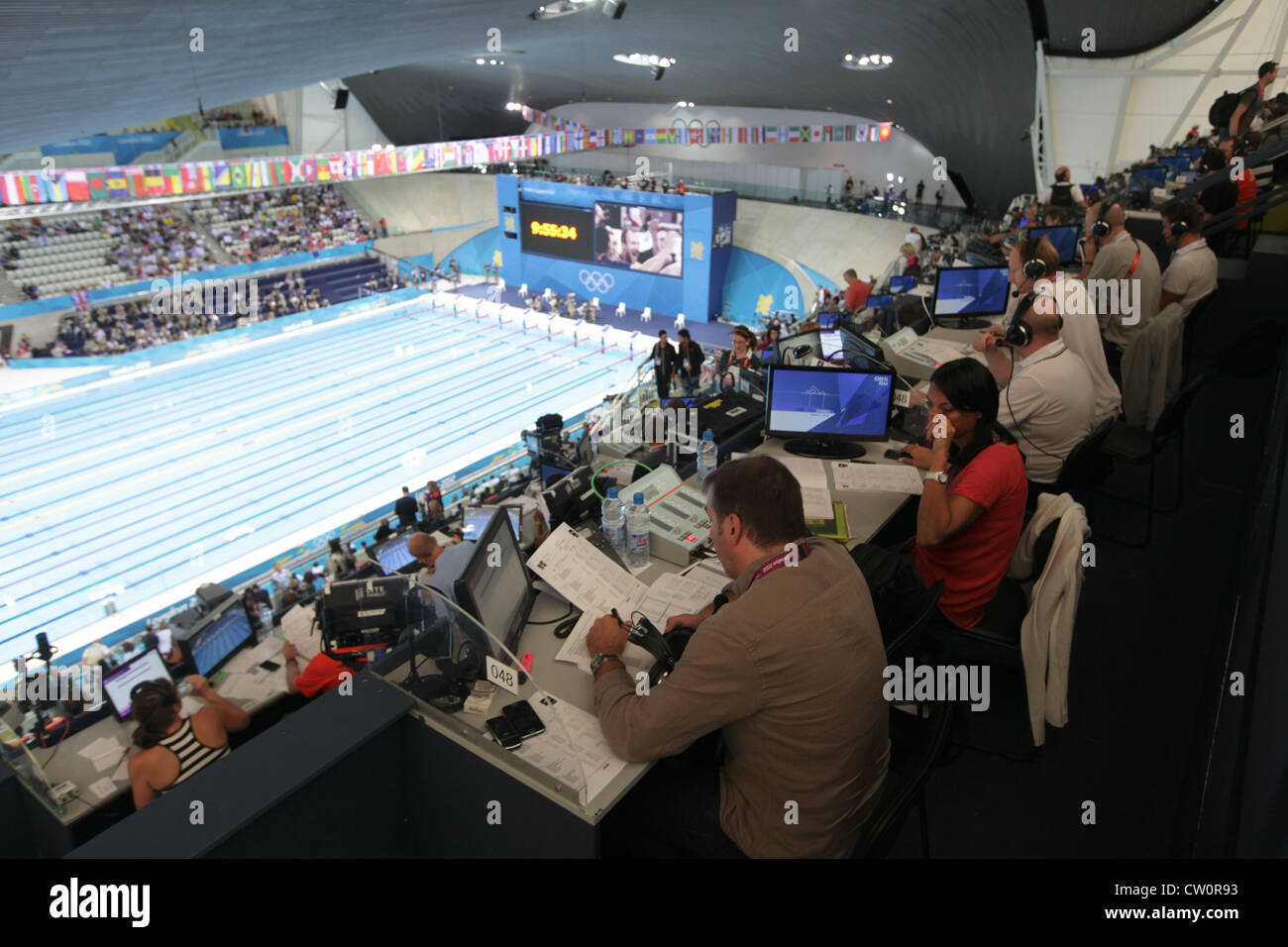 LONDON OLYMPIC GAMES AQUATICS CENTRE SWIMMING POOL VIEW FROM THE PRESS ...